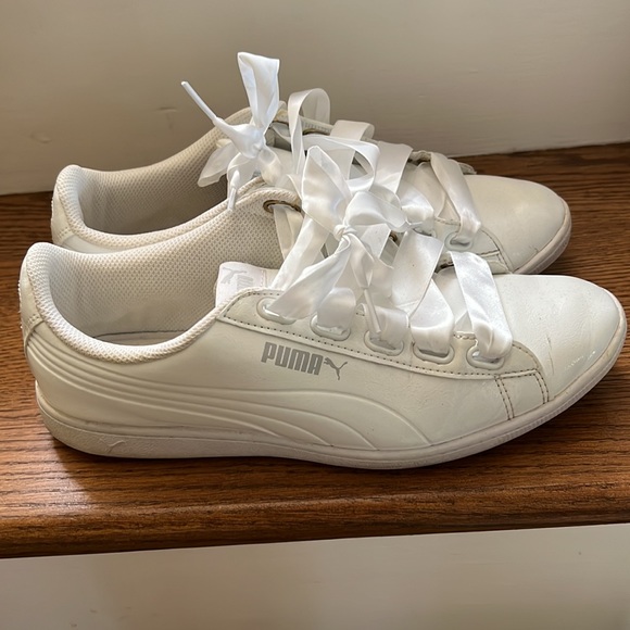 Puma | Shoes | Puma Sneaker In White Patent Leather And Ribbon Ties ...